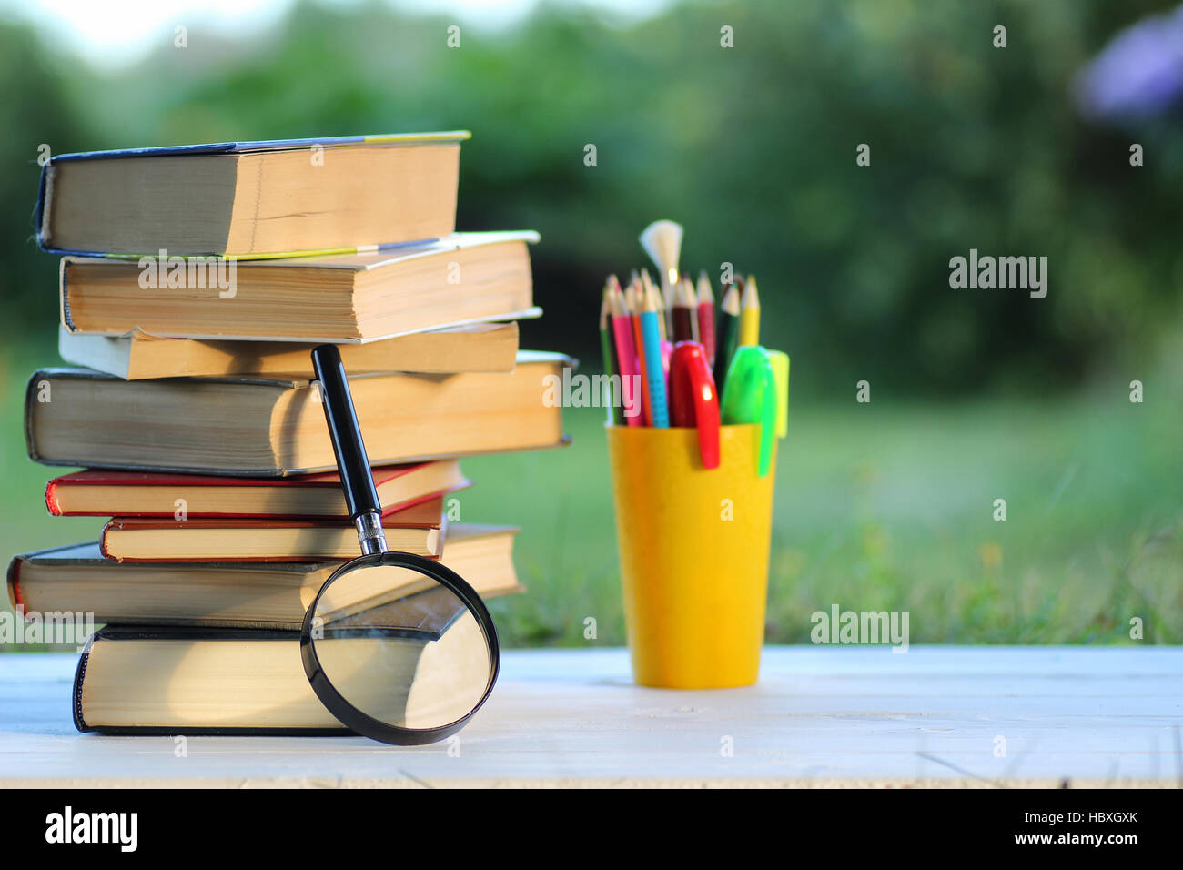 educaion book stack page outdoor Stock Photo - Alamy