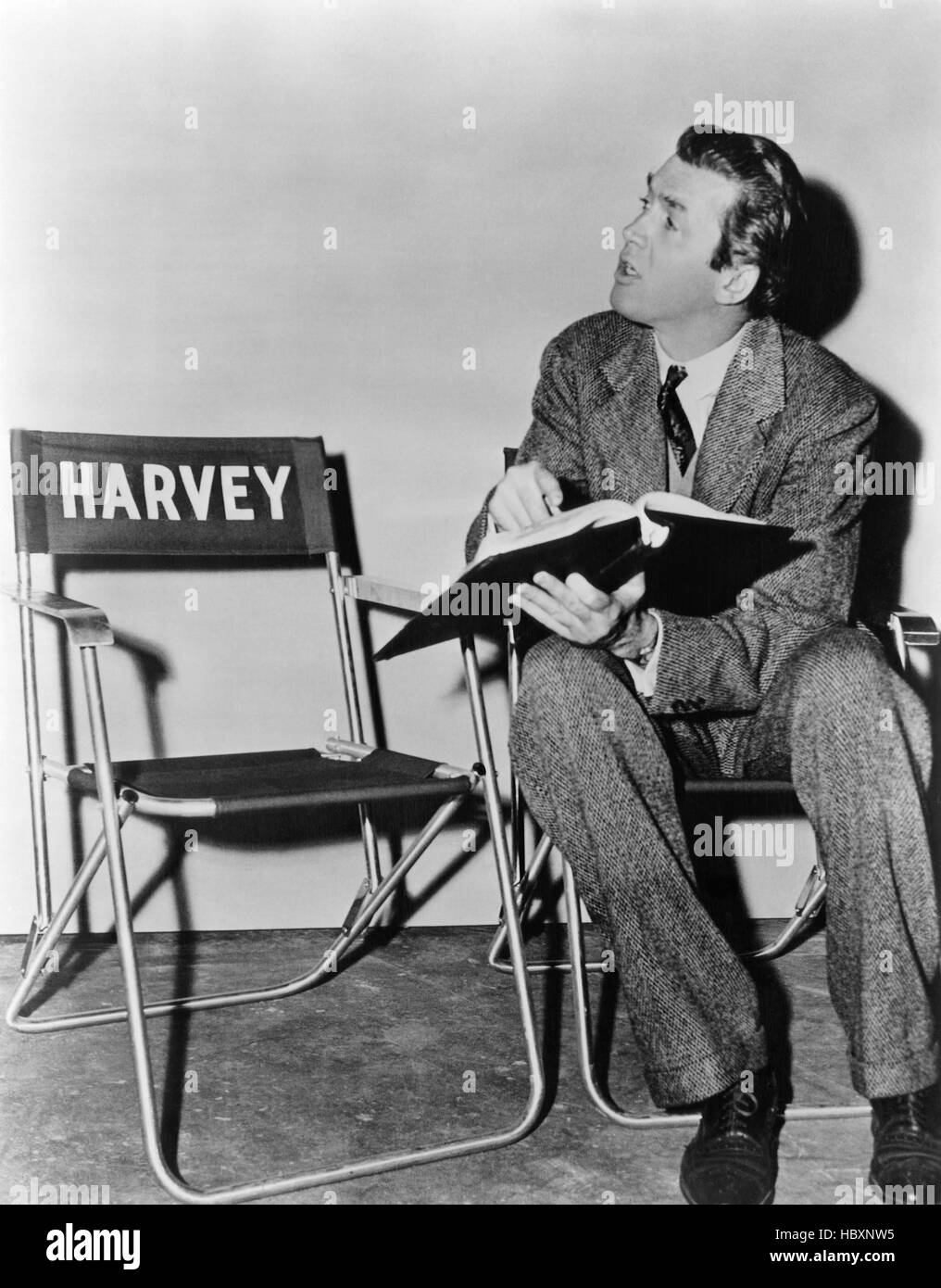 HARVEY, James Stewart rehearses with the invisible rabbit on-set, 1950 ...