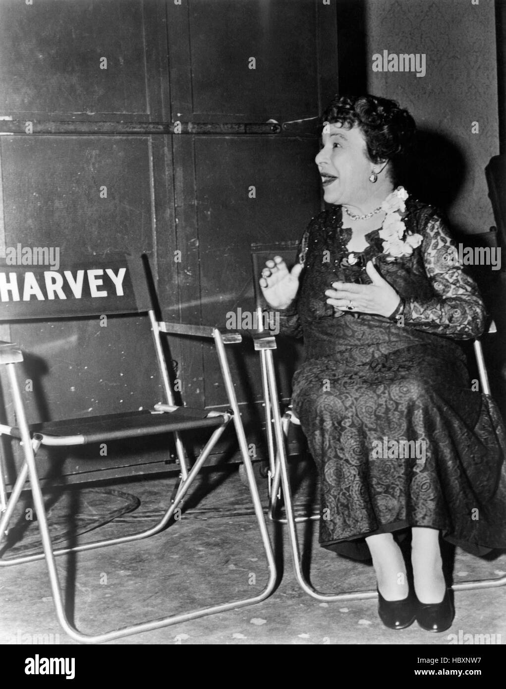 HARVEY, Josephine Hull rehearses with the invisible rabbit, on-set ...