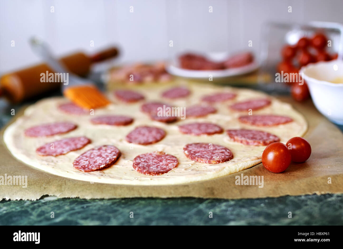 prepare pizza topping Stock Photo - Alamy