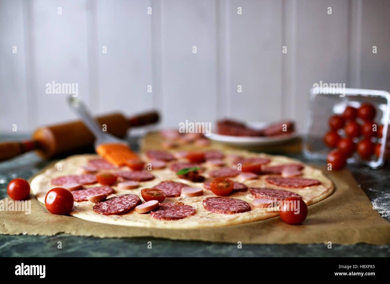 prepare pizza topping Stock Photo - Alamy