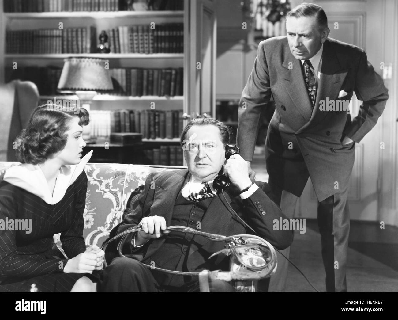 THE HIDDEN EYE, from left: Frances Rafferty, Edward Arnold, Ray Collins ...