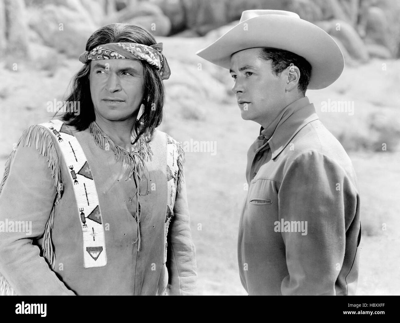 INDIAN AGENT, from left, Noah Beery, Jr., Tim Holt, 1948 Stock Photo ...