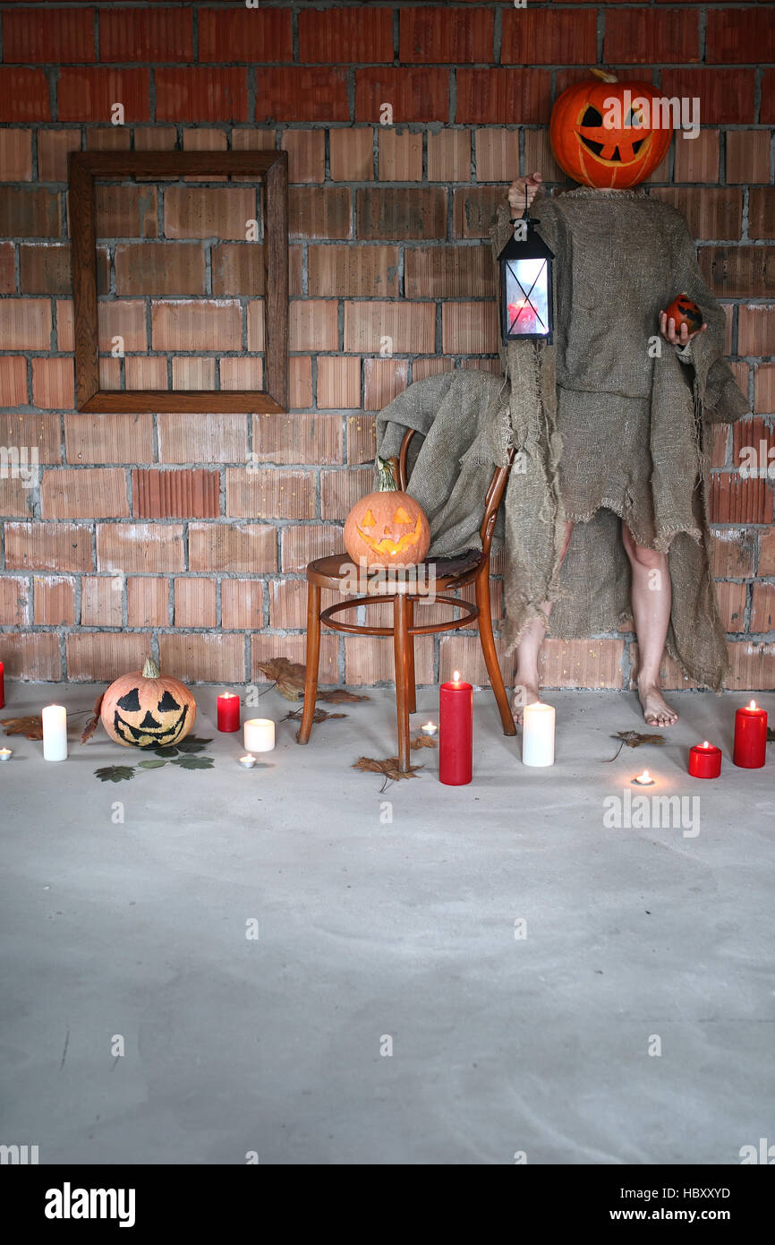 pumpkin head monster horror indoor Stock Photo - Alamy