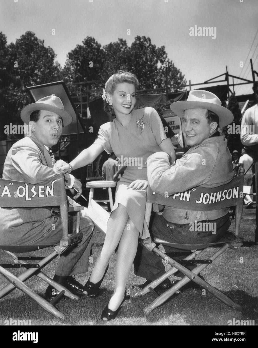 HELLZAPOPPIN', from left: Ole Olsen, Jane Frazee, Chic Johnson on set ...