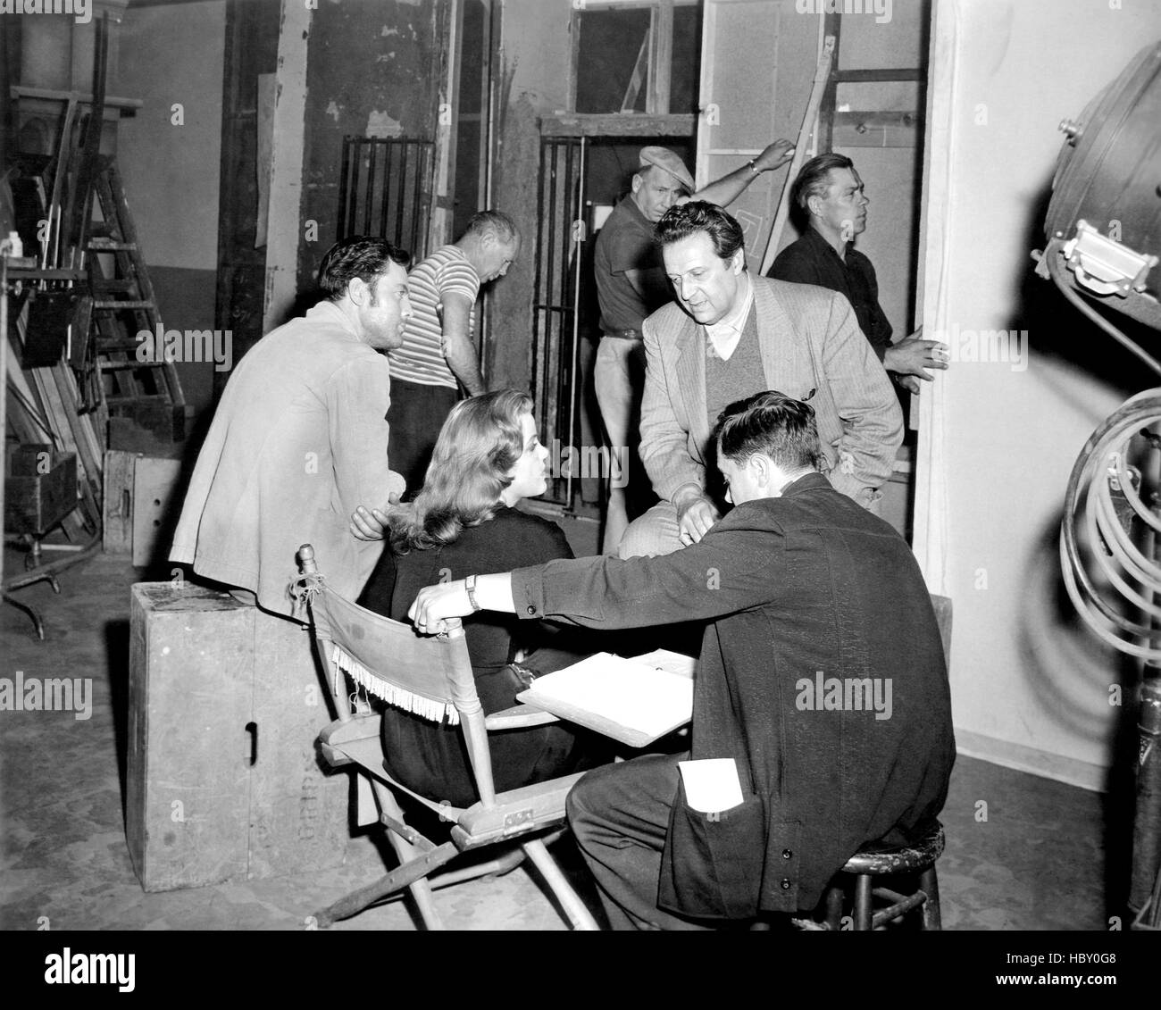 HOLD BACK TOMORROW, from left, John Agar, Cleo Moore, director ...