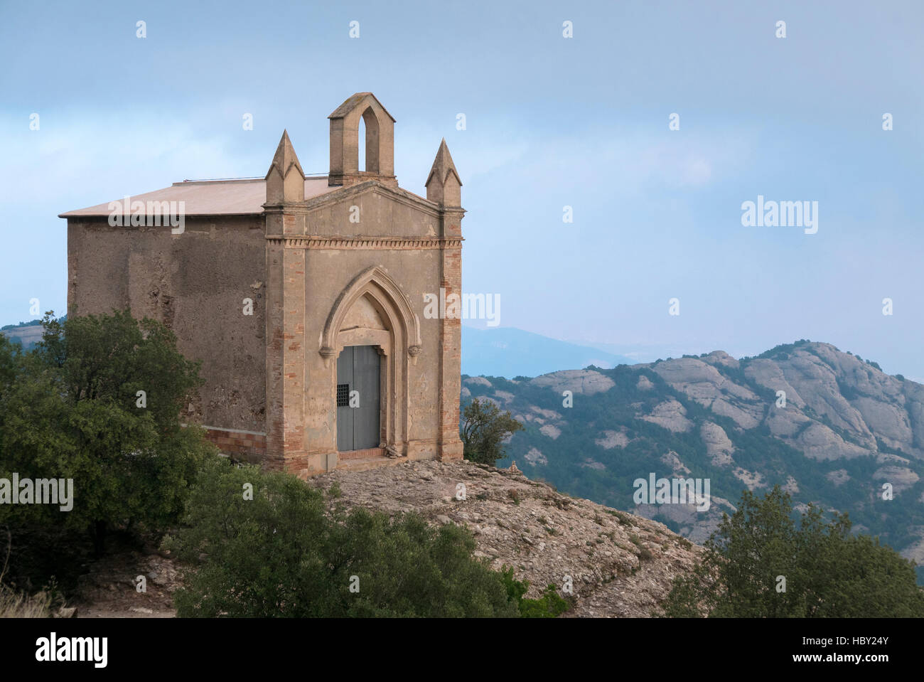 Small chapel and mountain near the monastery of Montserrat in Catalonia ...