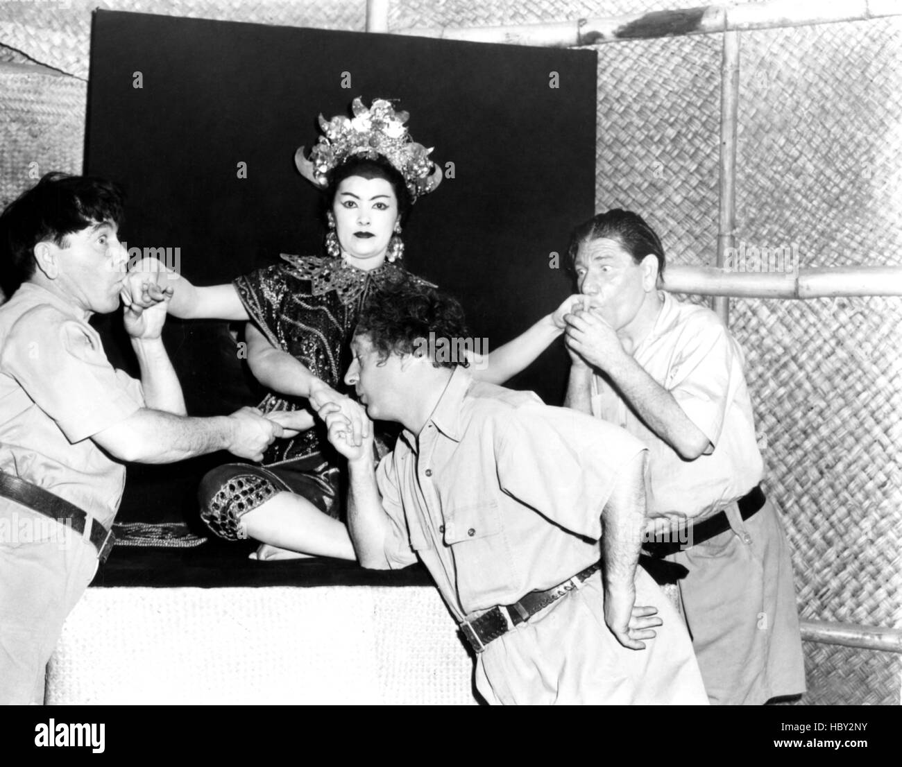 HULA-LA-LA, from left: Moe Howard, Lei Aloha, Larry Fine, Shemp Howard, [The Three Stooges ...