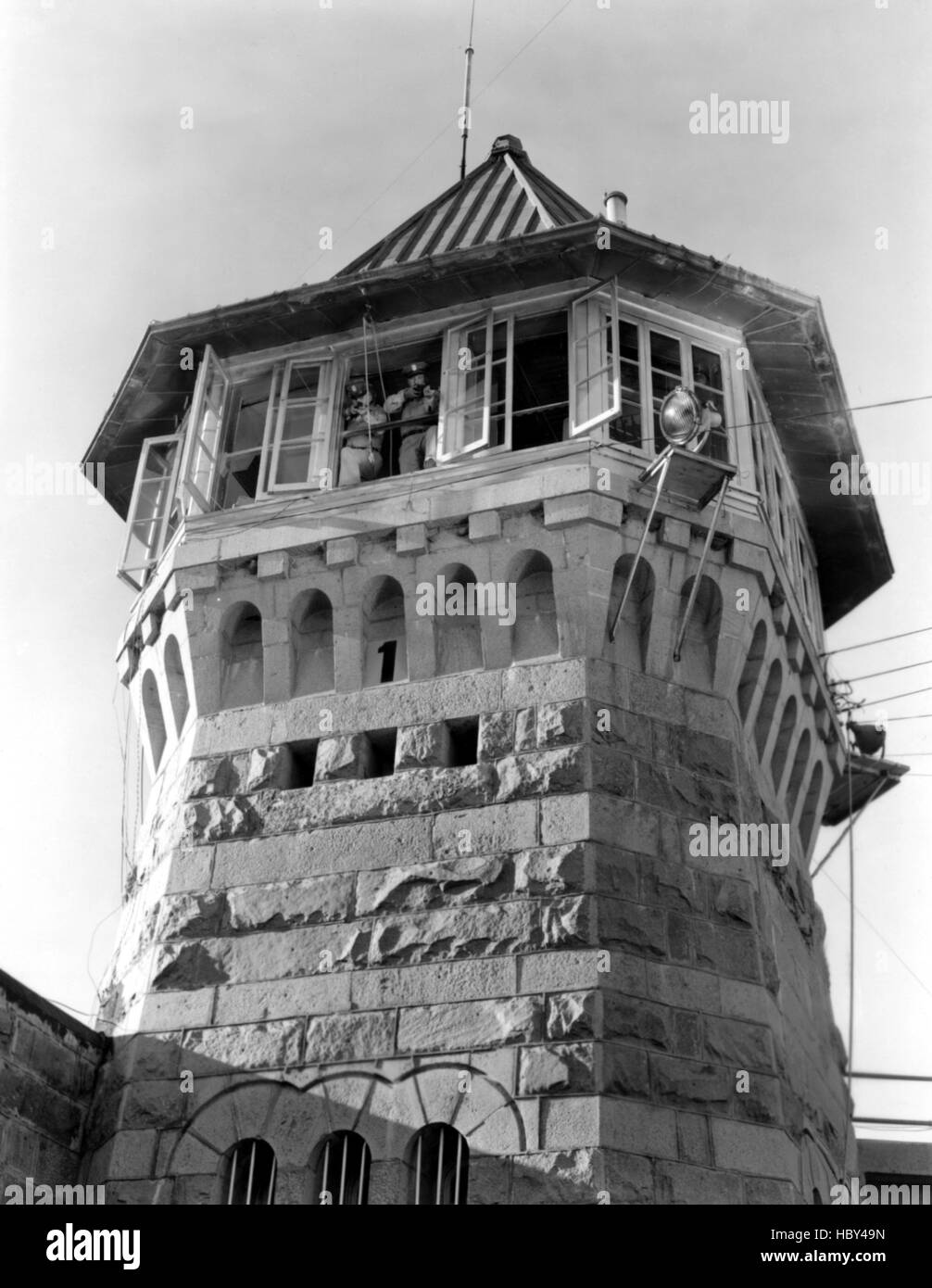 INSIDE THE WALLS OF FOLSOM PRISON, prison watchtower, 1951 Stock Photo ...