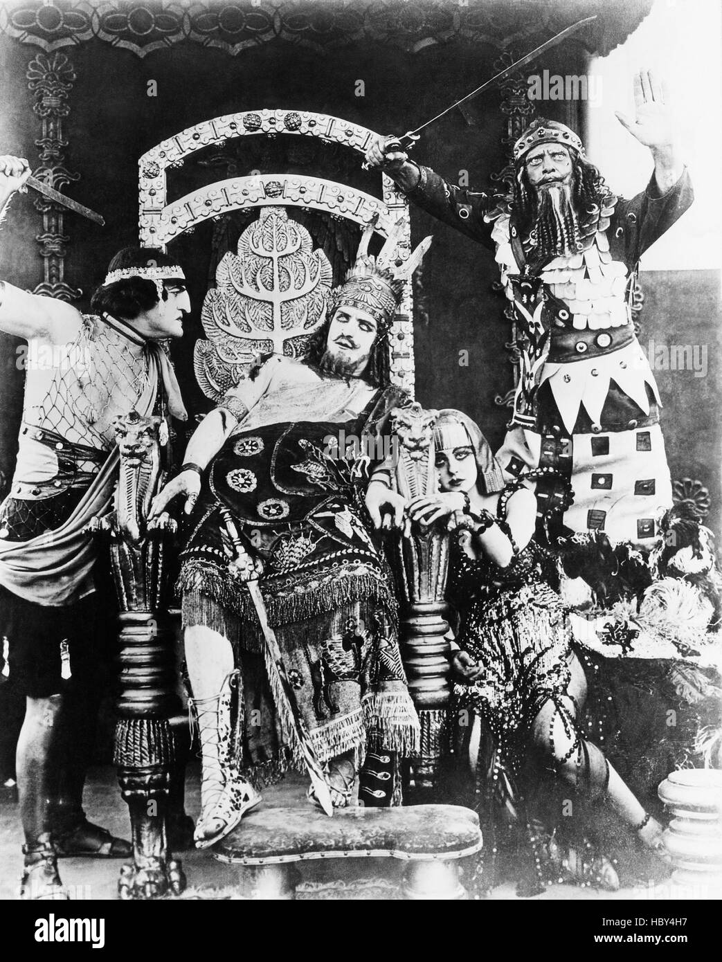 INTOLERANCE, Alfred Paget (on throne), Seena Owen (at throne right ...