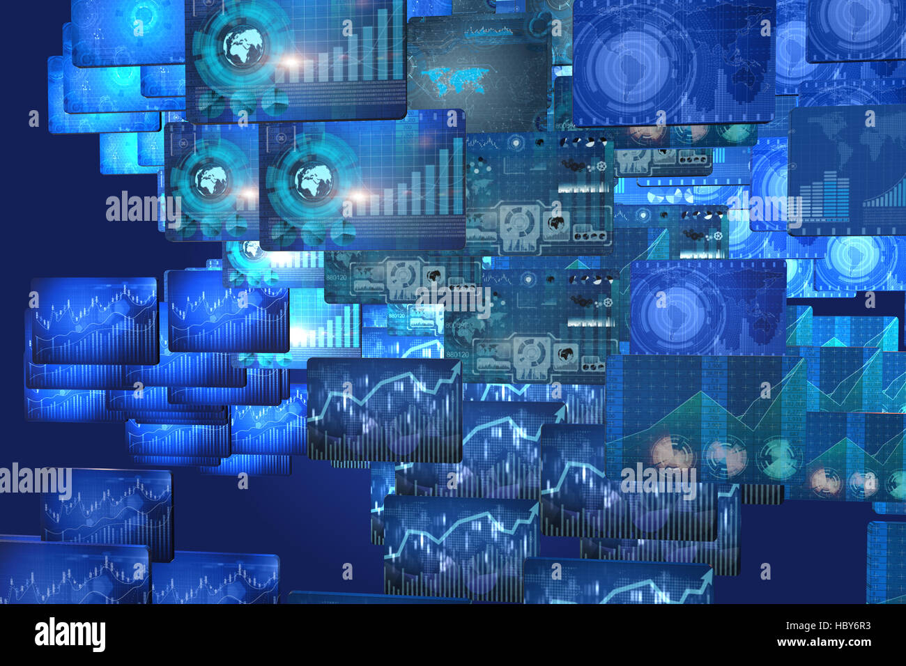 Many screen monitors with charts and graphs Stock Photo - Alamy