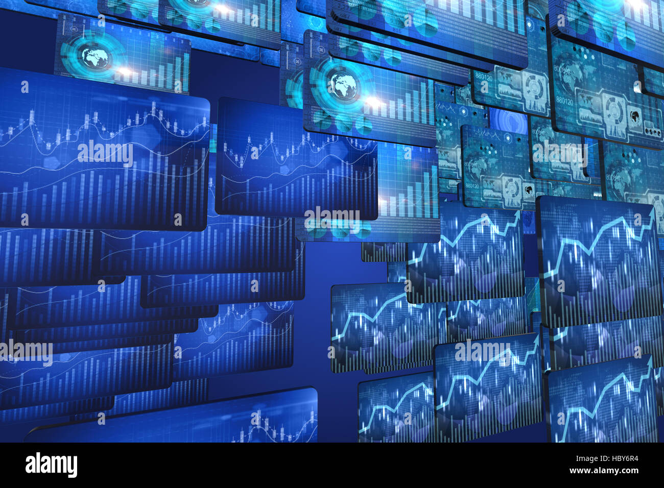 Many screen monitors with charts and graphs Stock Photo - Alamy