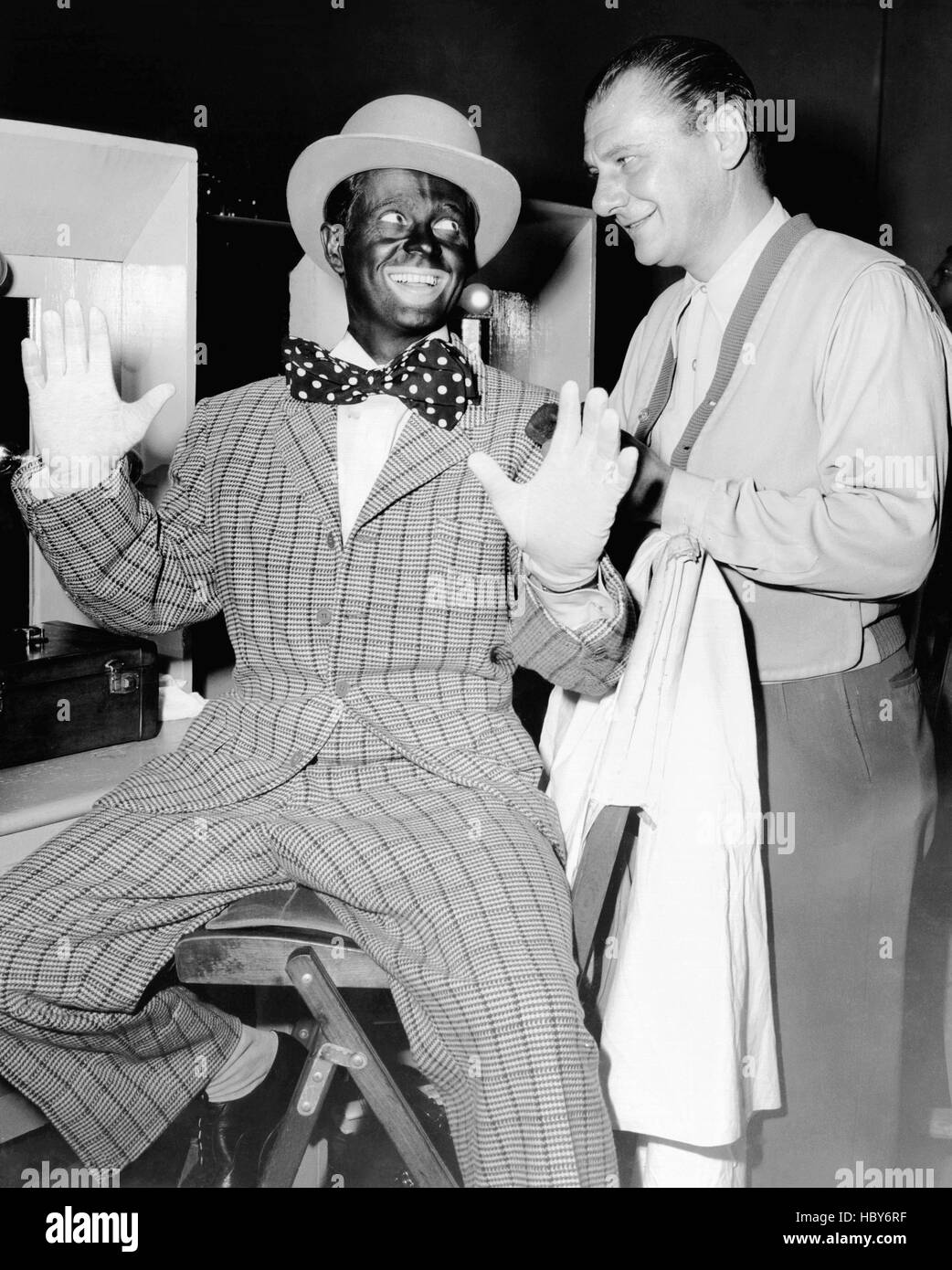 THE JOLSON STORY, from left, Larry Parks, makeup man Joseph Proctor, on ...