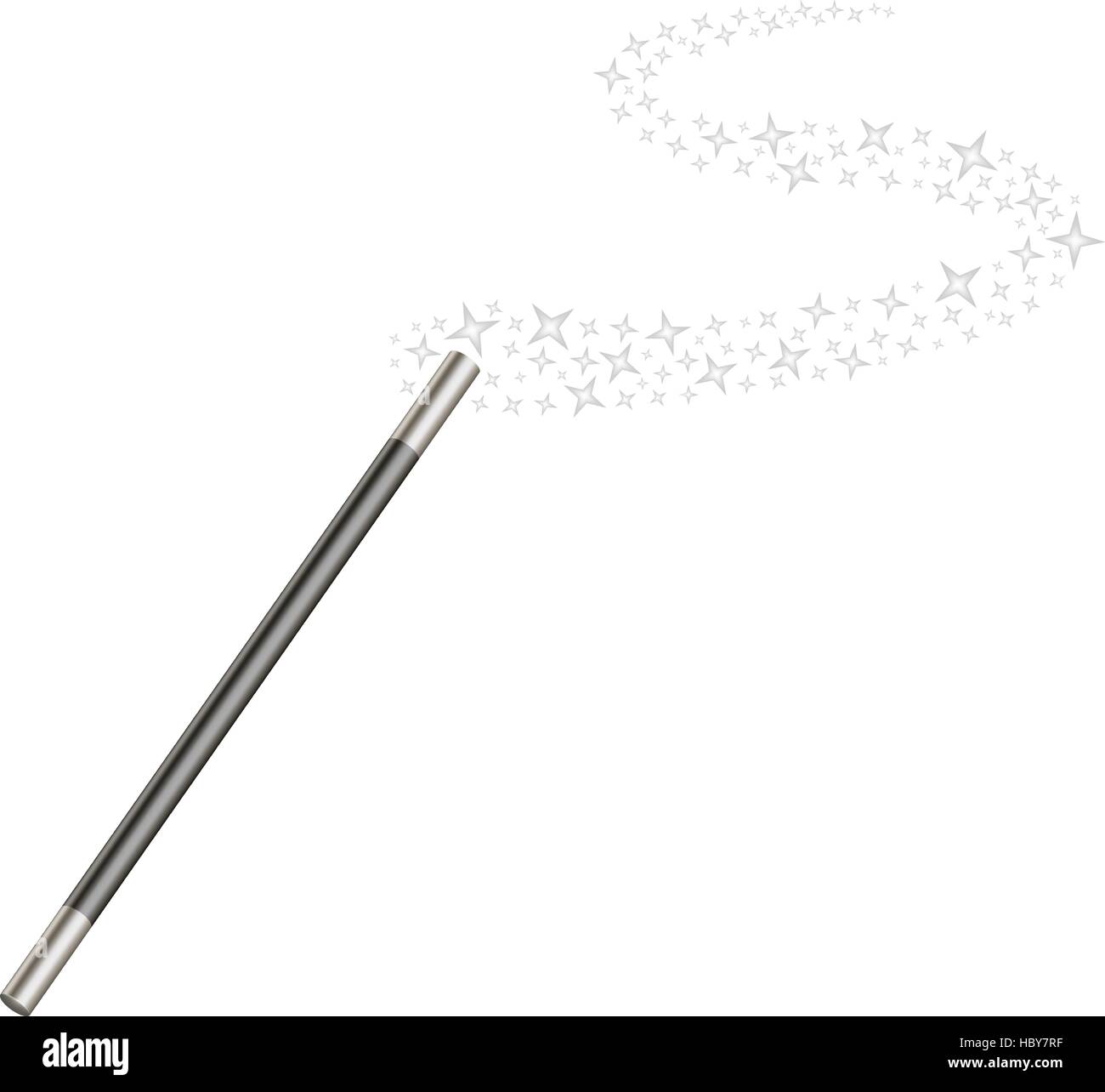 Magic wand in black and silver design with stream of silver stars Stock ...