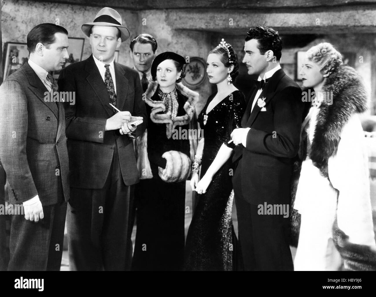 LADIES LOVE DANGER, from left: Donald Cook, Dick Foran, Hardie Albright ...