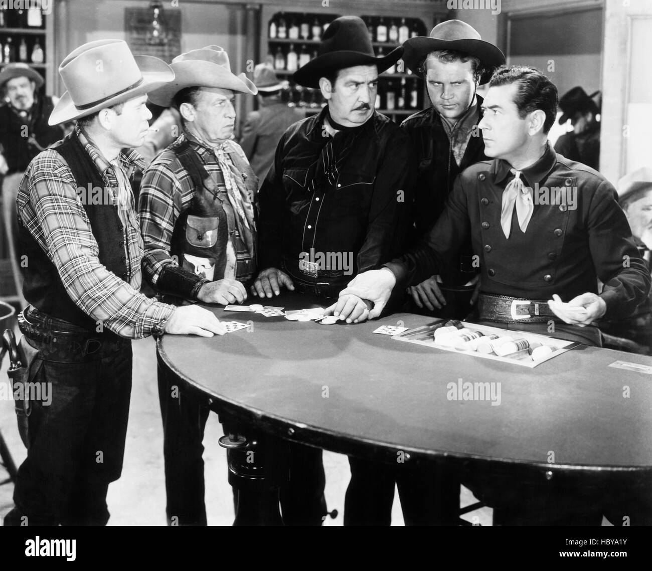 LAND OF THE OUTLAWS, Johnny Mack Brown, (right), Raymond Hatton (second ...
