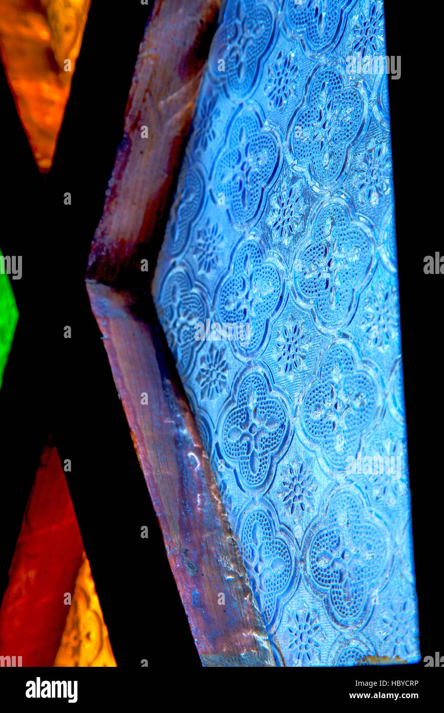 colorated glass and sun in morocco africa window and light Stock Photo ...
