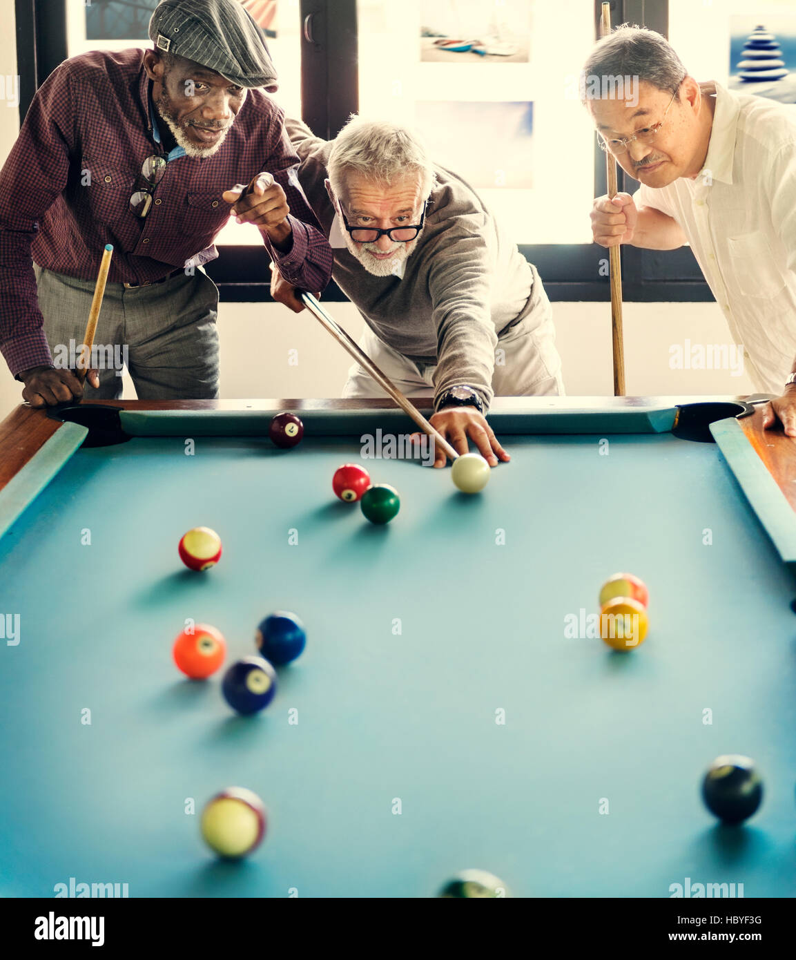 Friends Playing Billiard Relaxation Happiness Concept Stock Photo - Alamy