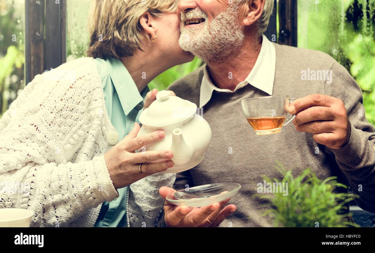 Senior Couple Afternoon Tea Drinking Relax Concept Stock Photo - Alamy