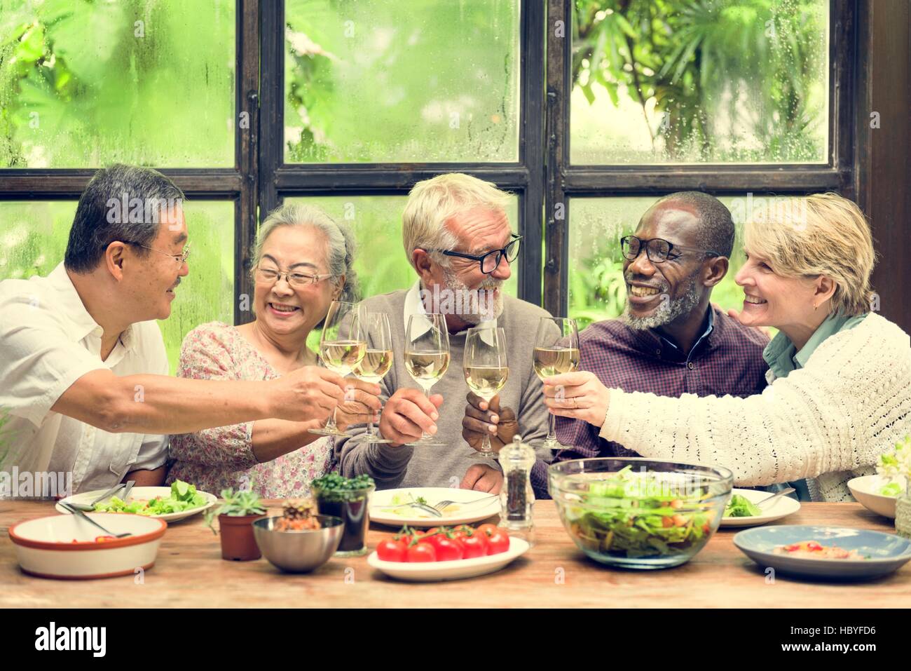 Group of Senior Retirement Meet up Happiness Concept Stock Photo - Alamy