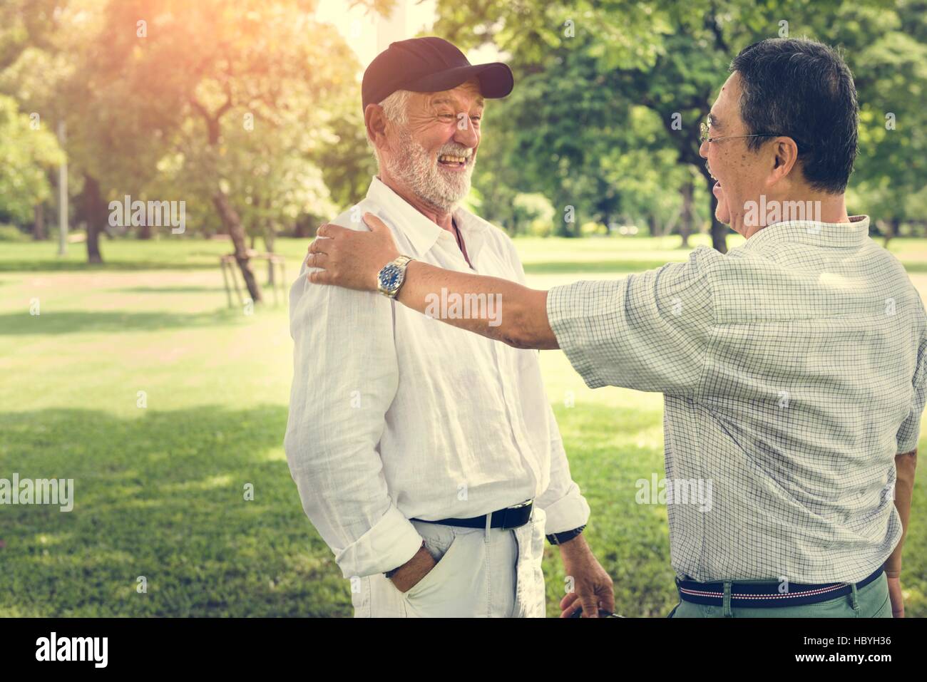 Senior Friends Retirement Talking Laughing Concept Stock Photo - Alamy