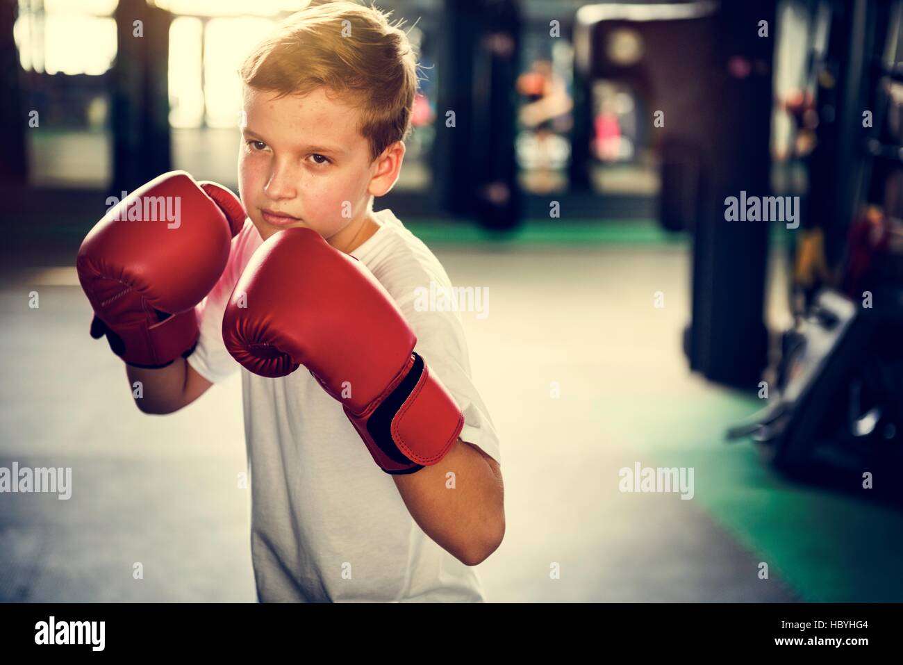 Boy Boxing Training Gym Punching Concept Stock Photo - Alamy
