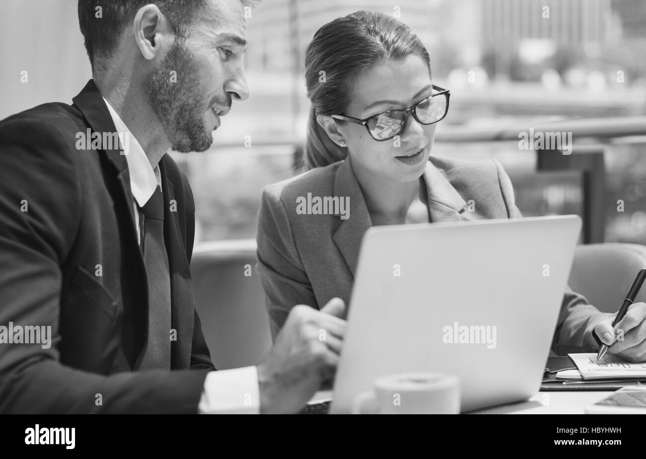 Business People Discussion Laptop Technology Togetherness Concept Stock ...