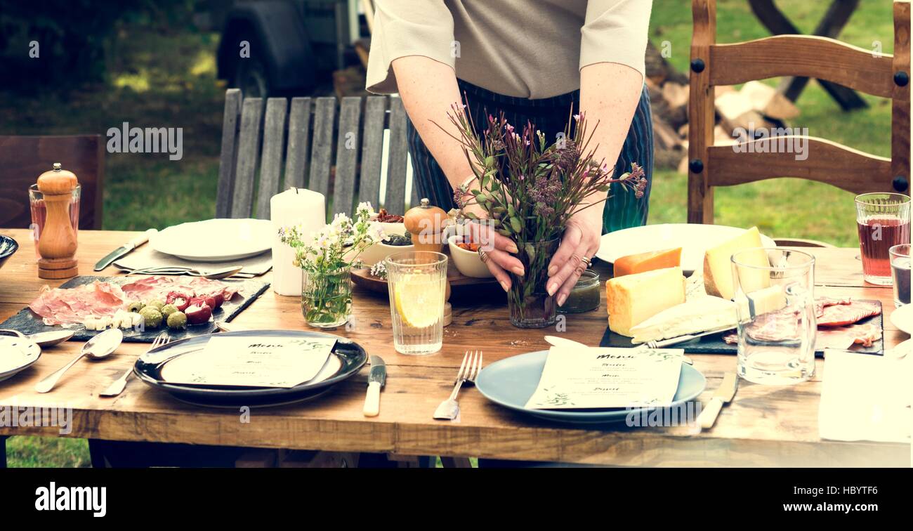 Woman Preparing Table Dinner Concept Stock Photo - Alamy