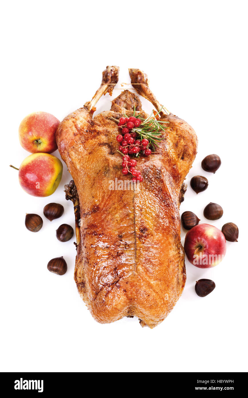 Roast goose, apples, sweet chestnuts Stock Photo - Alamy