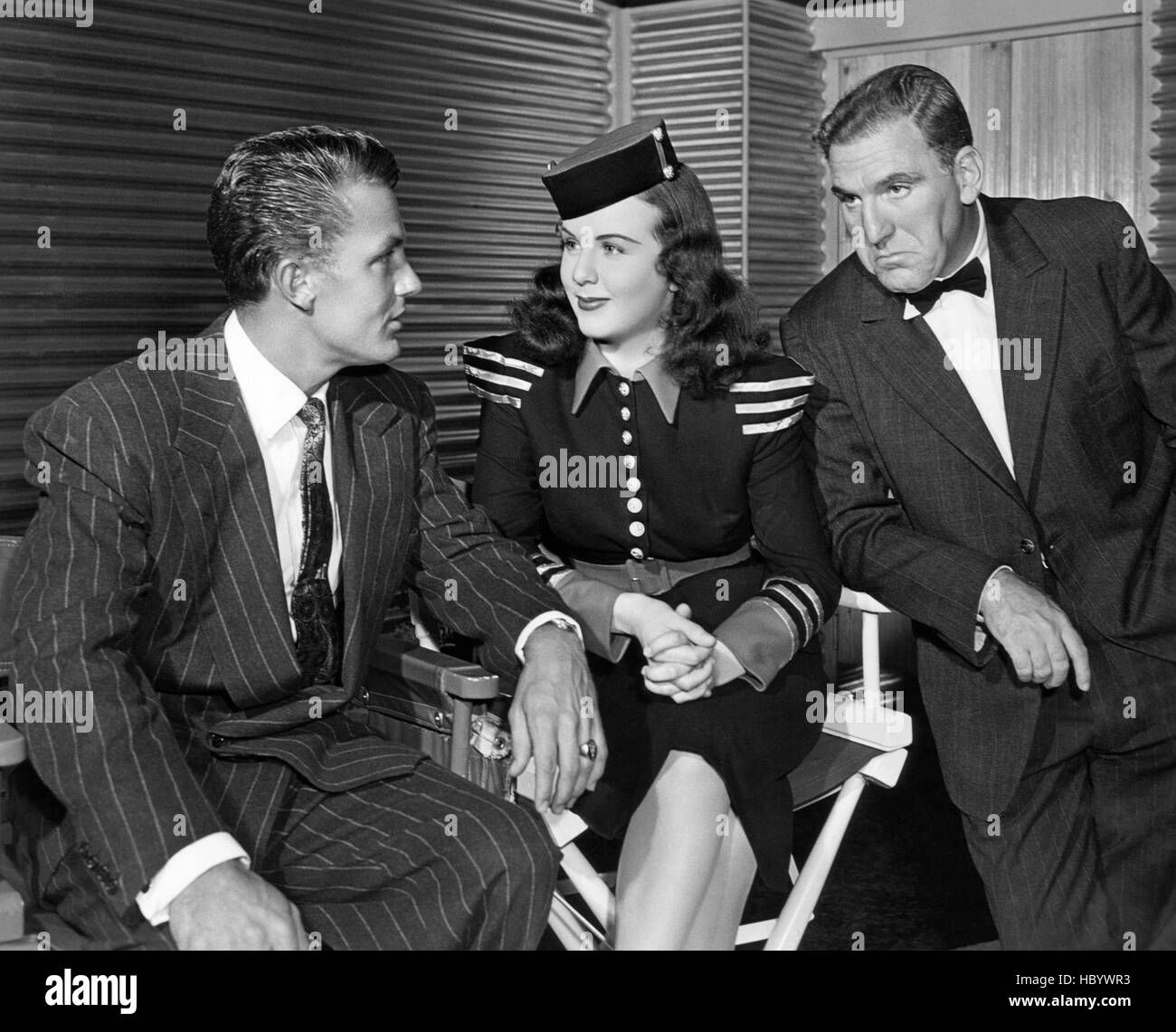 I'LL BE YOURS, Robert Stack, Deanna Durbin, William Bendix visiting on ...