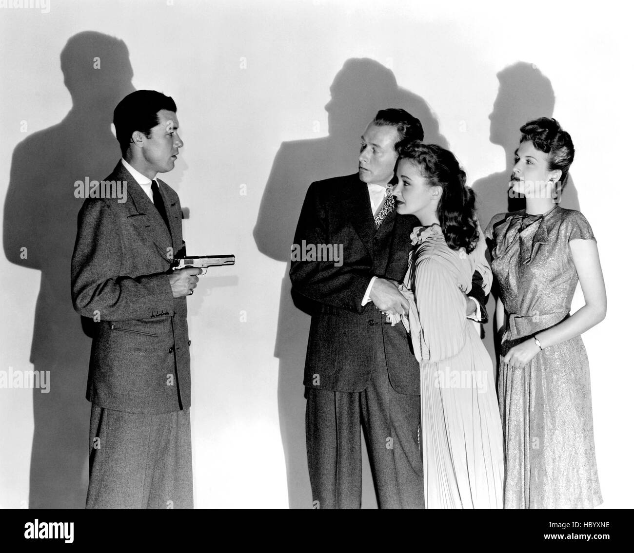 I LOVE A MYSTERY, from left, Jim Bannon, George Macready, Nina Foch ...