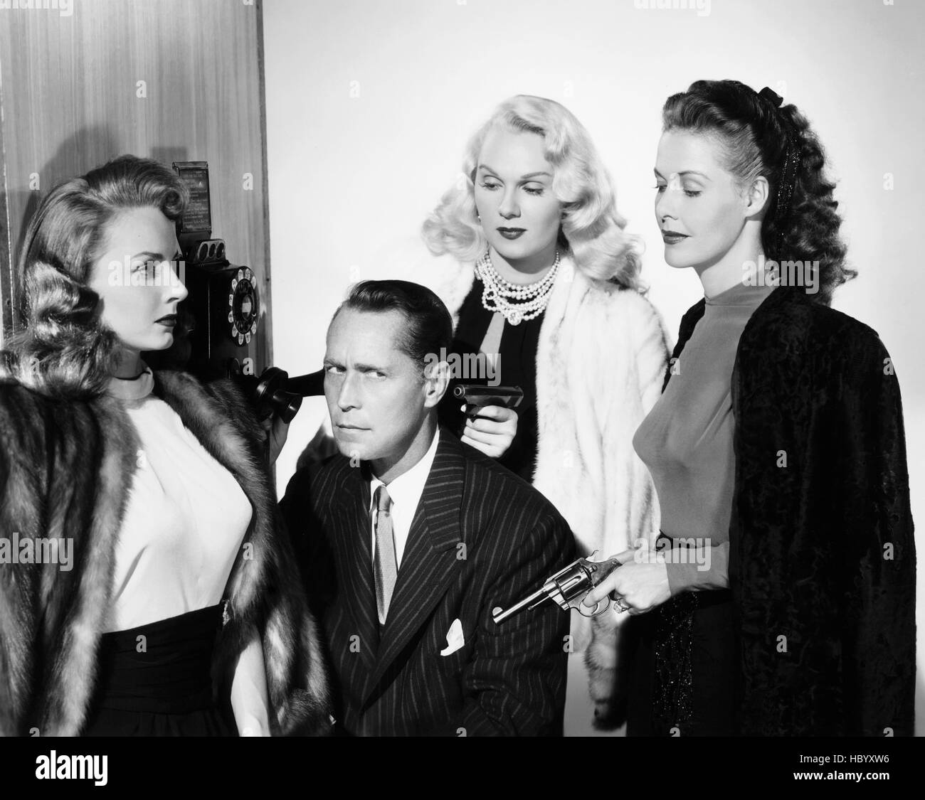 I LOVE TROUBLE, from left, Janet Blair, Franchot Tone, Adele Jergens ...