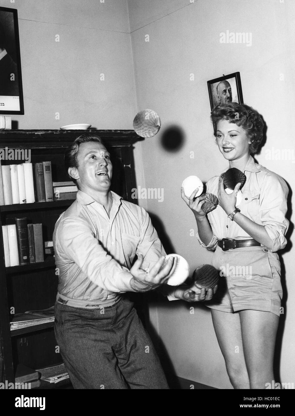 THE JUGGLER, from left: Kirk Douglas, Milly Vitale, 1953 Stock Photo ...