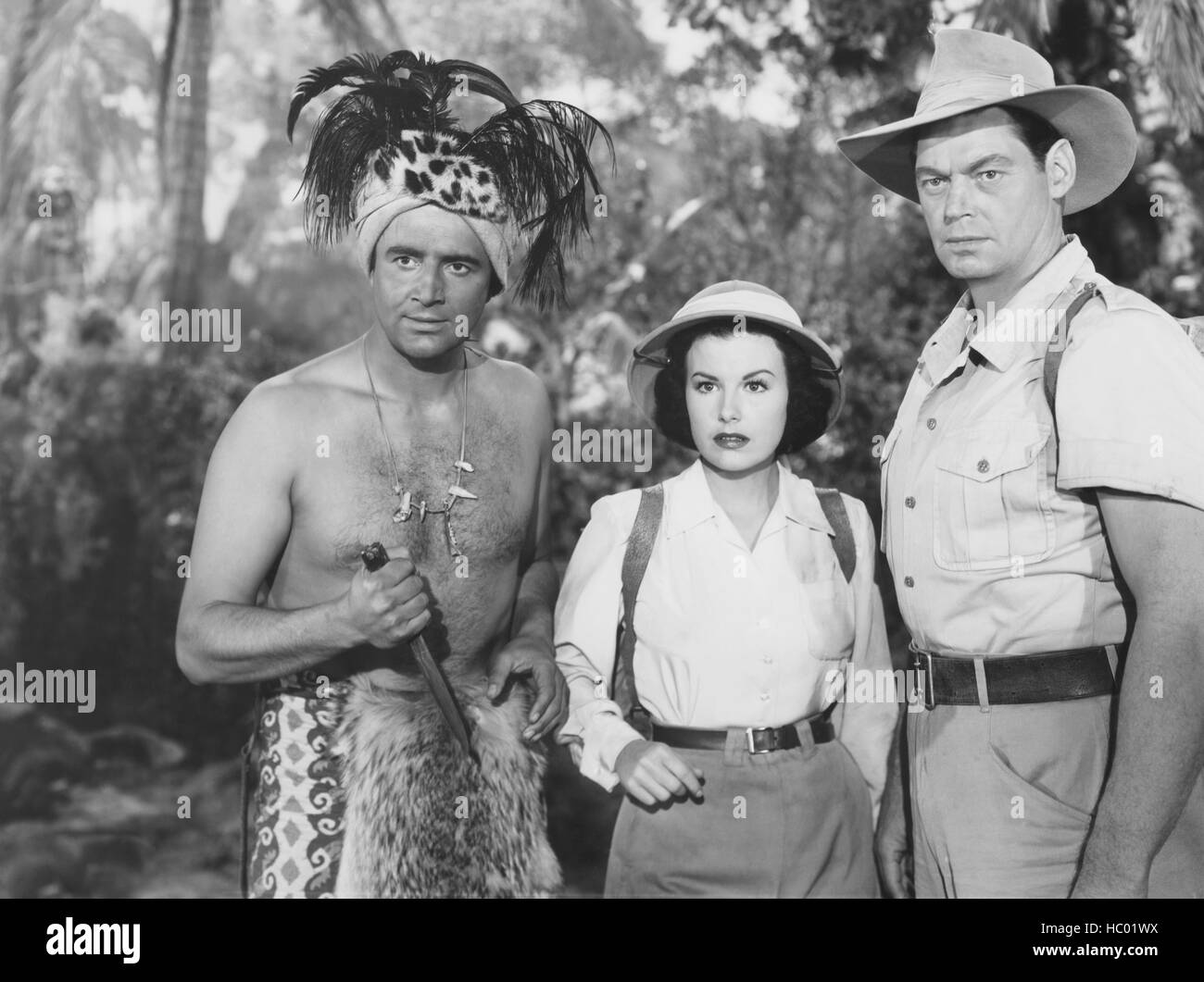 JUNGLE MANHUNT, from left, Rick Vallin, Sheila Ryan, Johnny Weissmuller ...