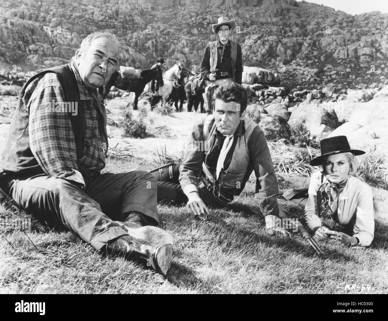 KID RODELO, front from left: Broderick Crawford, Don Murray, Janet ...