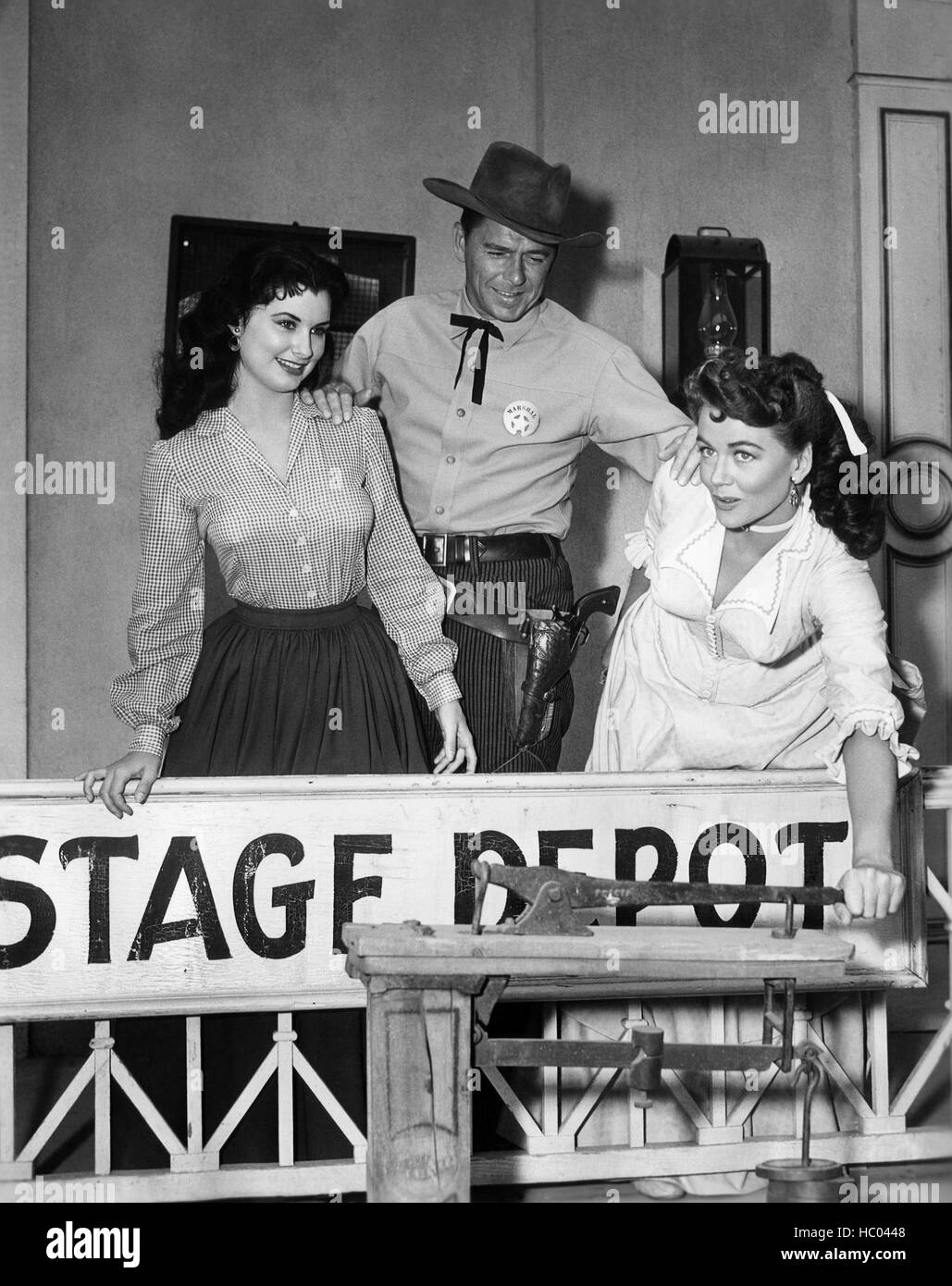 LAW AND ORDER, Ruth Hampton, Ronald Reagan, Dorothy Malone, on-set ...