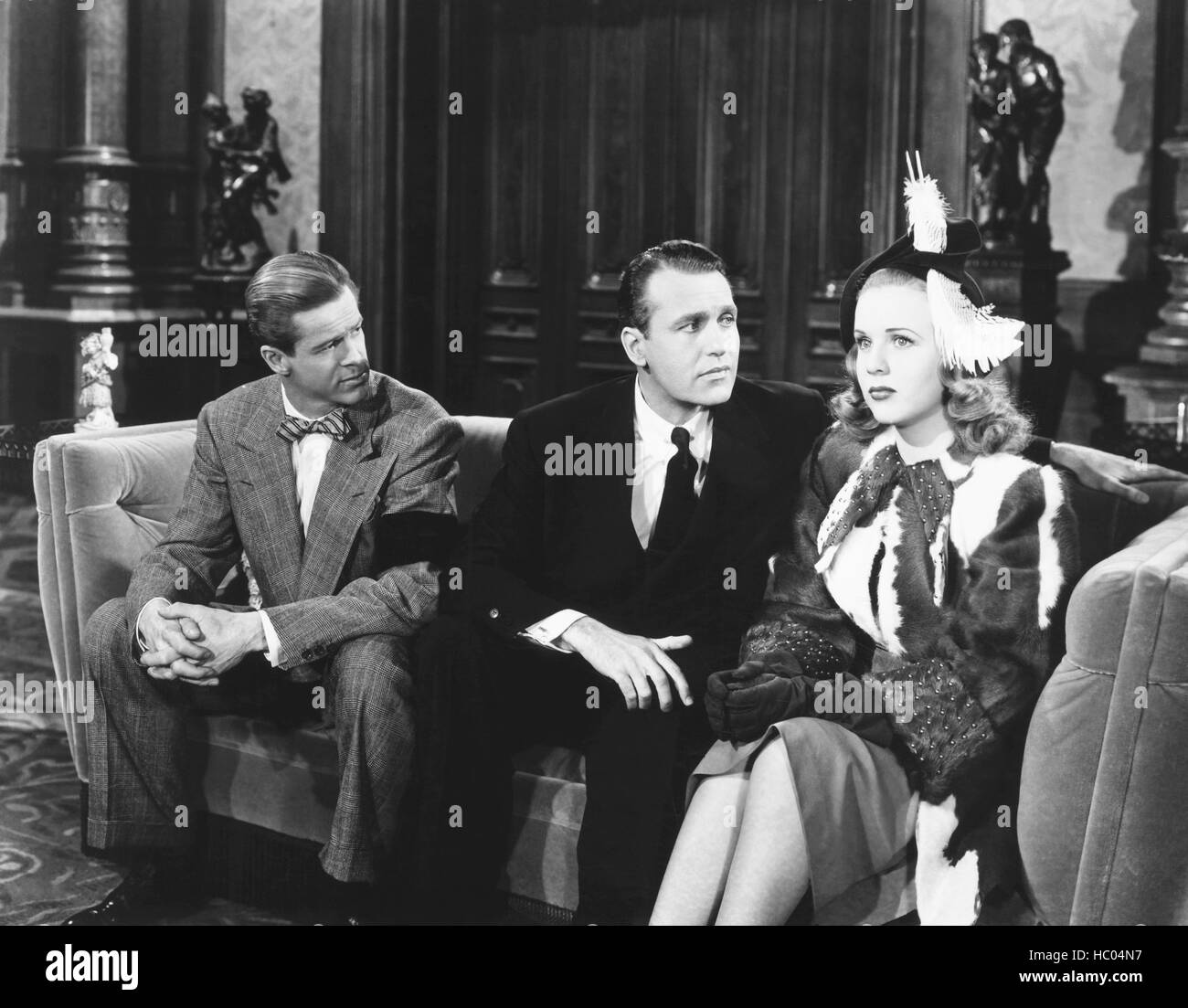 LADY ON A TRAIN, from left: Dan Duryea, Ralph Bellamy, Deanna Durbin ...