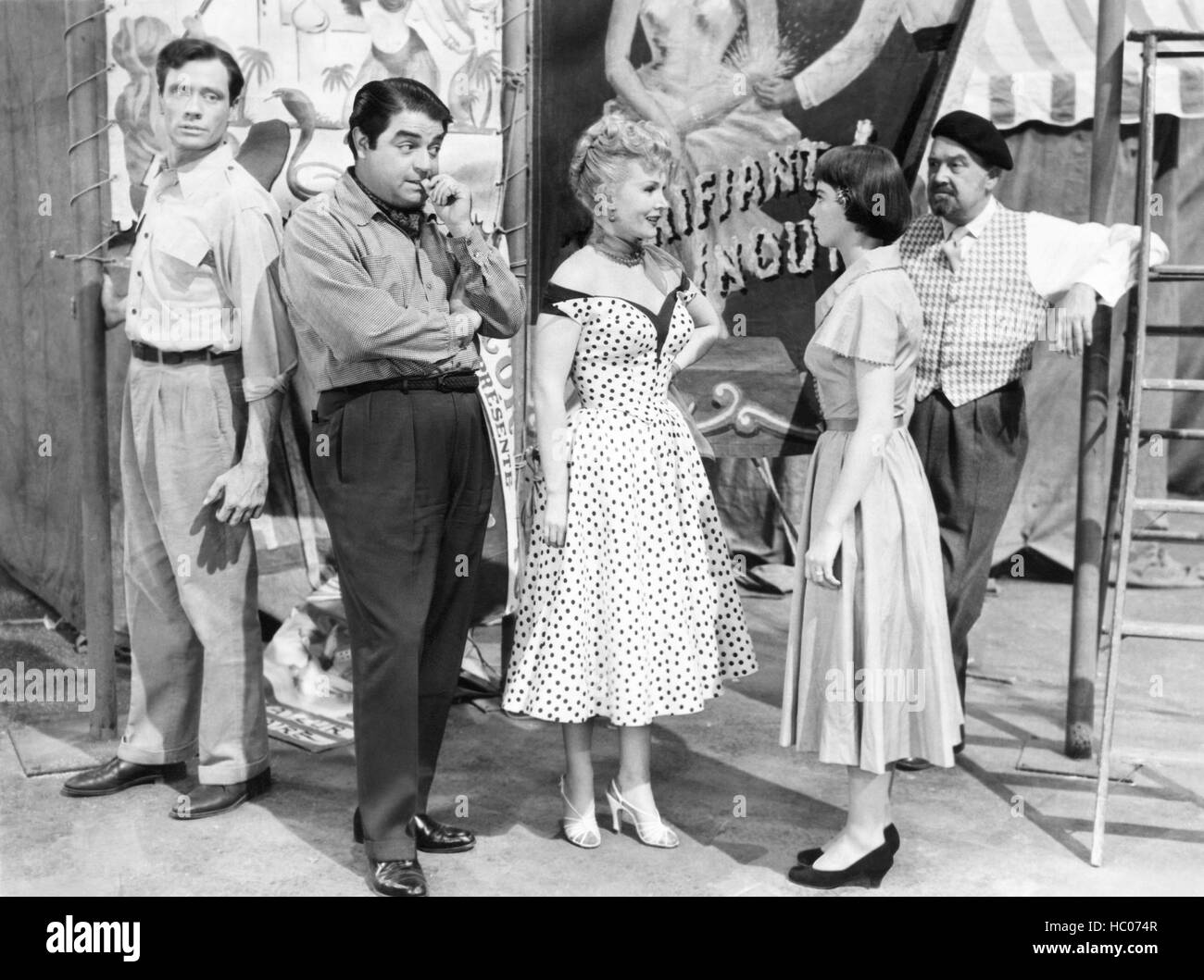 LILI, from left: Mel Ferrer, Kurt Kasznar, Zsa Zsa Gabor, Leslie Caron ...