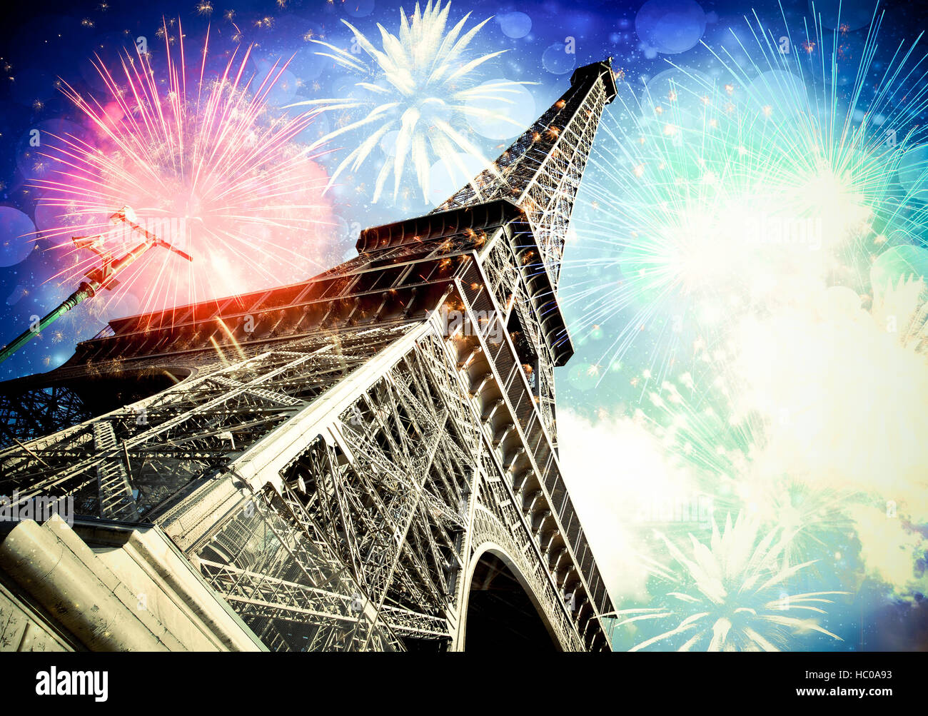 abstract background of Eiffel tower with fireworks, Paris, France - New ...