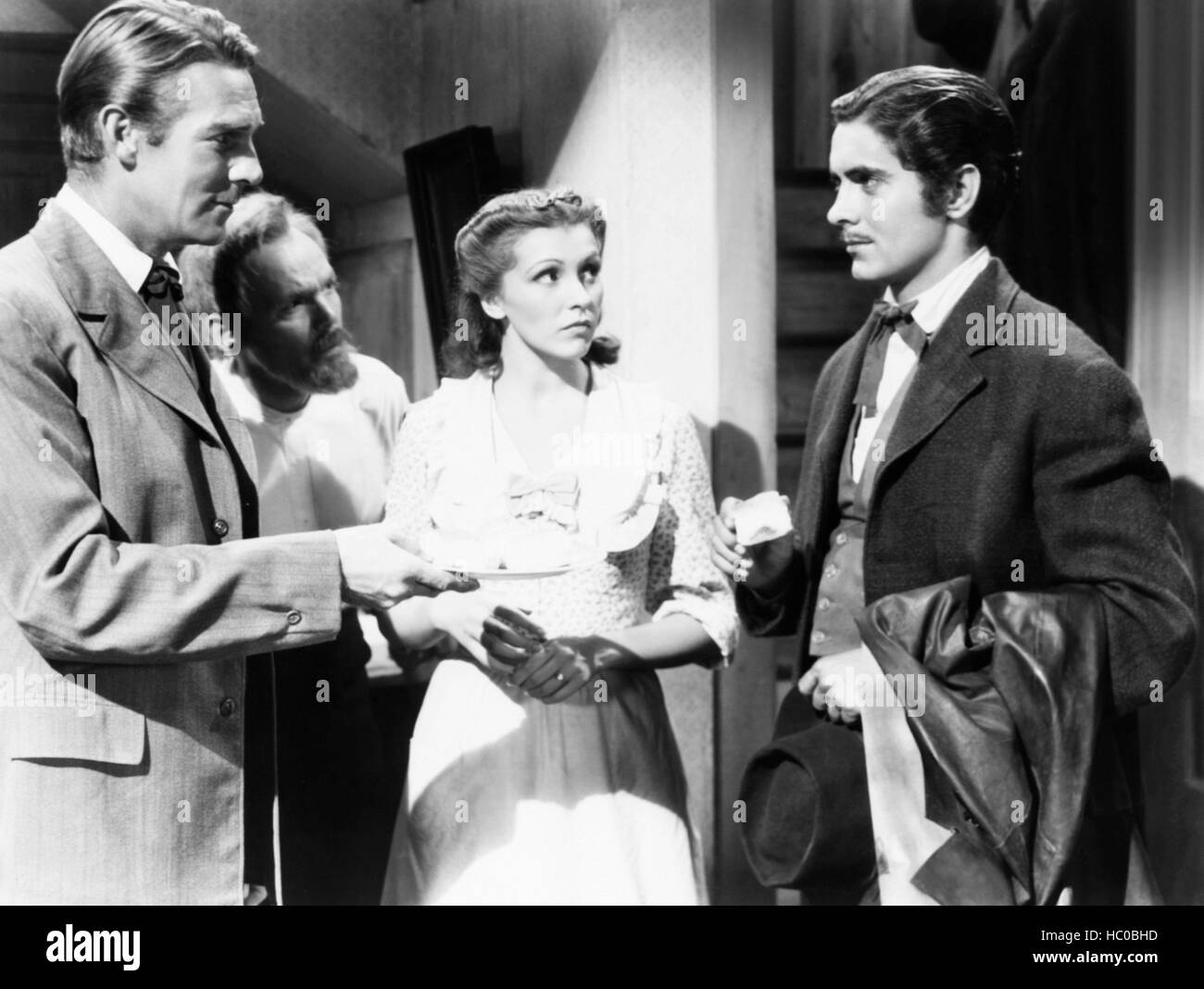 JESSE JAMES, from left: Randolph Scott, Henry Hull, Nancy Kelly, Tyrone ...