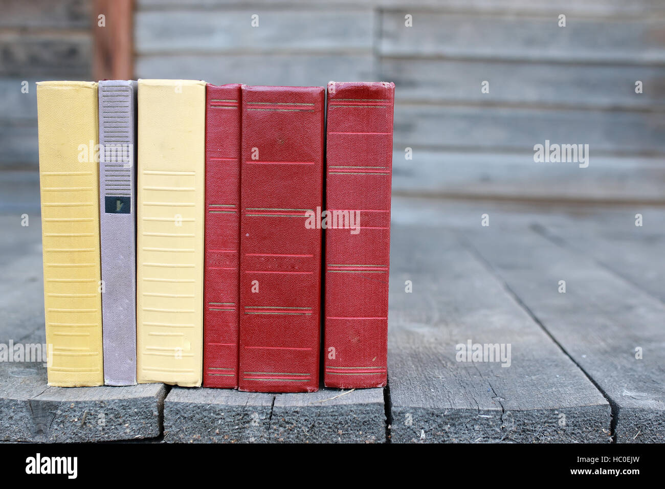 books standing on a table Stock Photo - Alamy