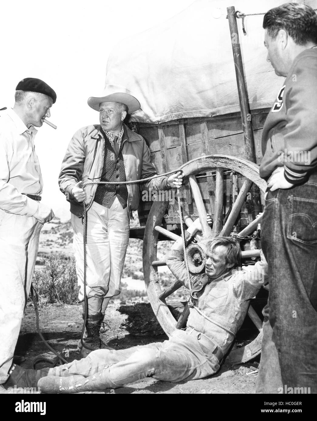 THE LAST WAGON, from left: director Delmer Daves, Carl Benton Reid ...