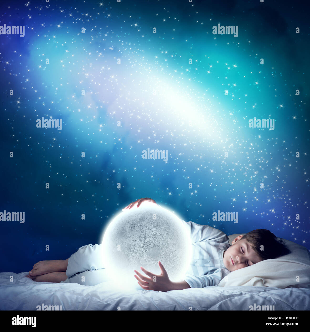 Boy dreaming before sleep Stock Photo - Alamy