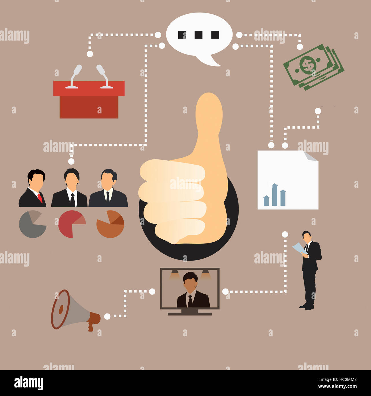 Hand showing thumb-up with infographic datum related to election Stock ...