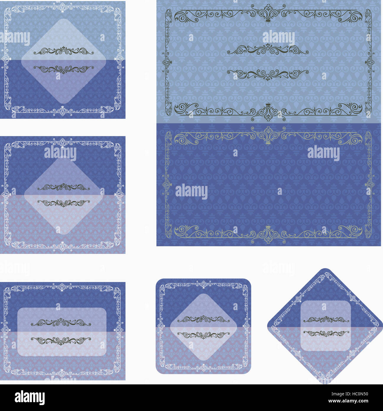 Vintage blue cards of rectangle and diamond Stock Photo - Alamy