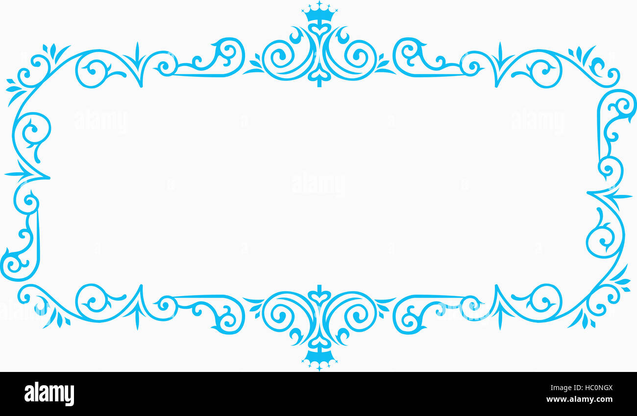 Blue frame with patterns of crown and vine Stock Photo - Alamy