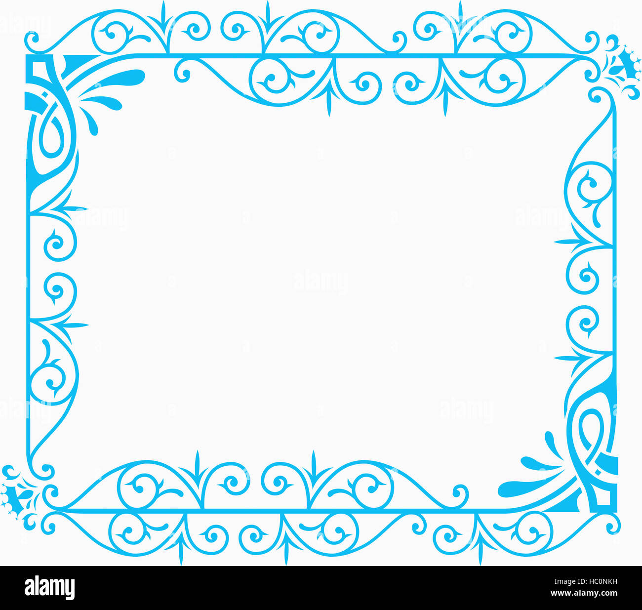 Blue square frame with patterns of crowns and vines Stock Photo - Alamy