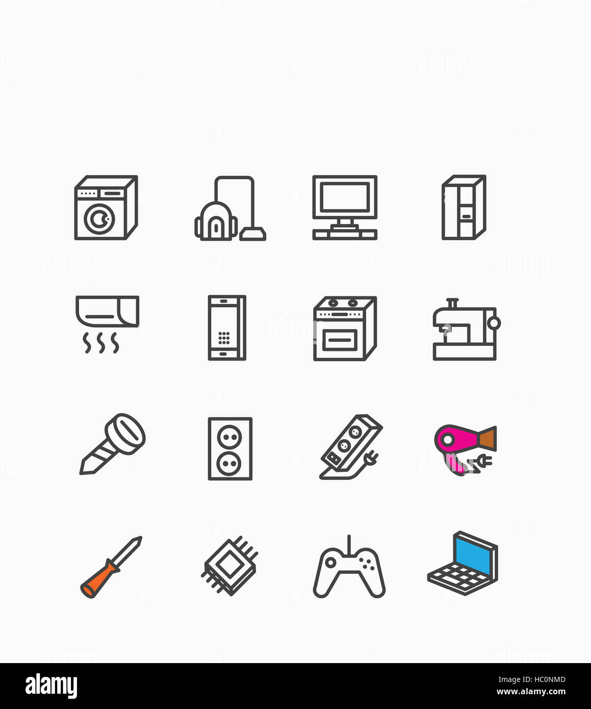 Simple line icons of various electronics Stock Photo - Alamy