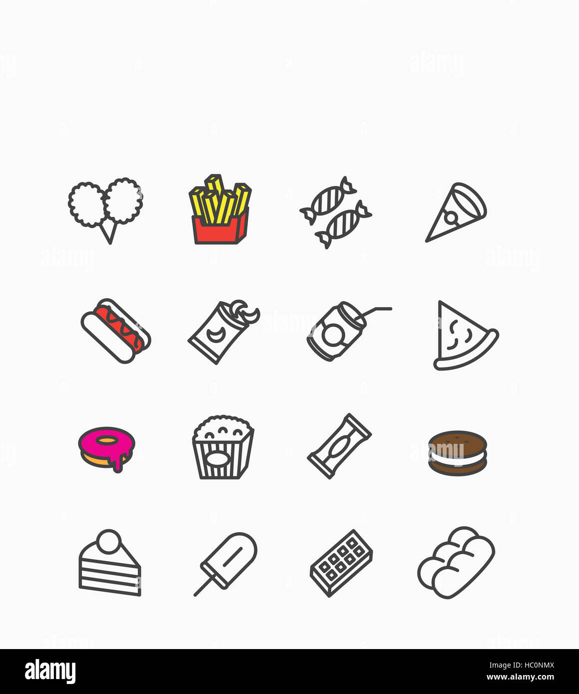 Various simple line icons of snacks Stock Photo - Alamy
