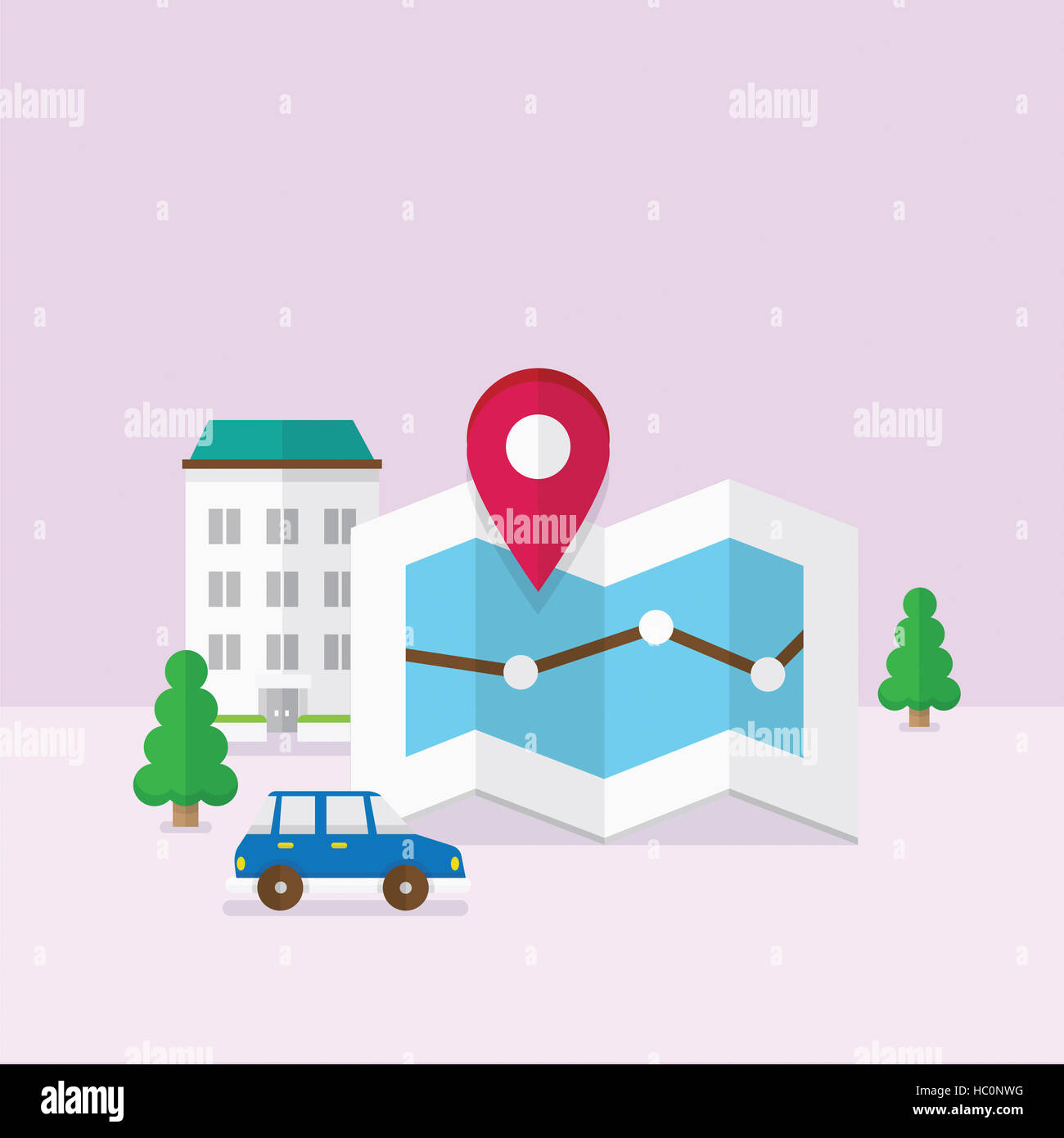 Icons of map and car Stock Photo - Alamy